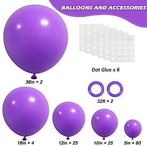 RUBFAC 116pcs Purple Balloons Different Sizes Pack of 36 18 12 10 5 Inch for Garland Arch Extra Large Balloons for Birthday Graduation Wedding Party Decoration