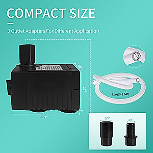 WELMIX 80GPH (300L/H 4W) Mini Aquarium Water Pump Quiet Submersible Pump for Fish Tank, Pond, Pet Fountain, Hydroponics with 2 Nozzles, 1.6ft Tube, 6ft Power Cord