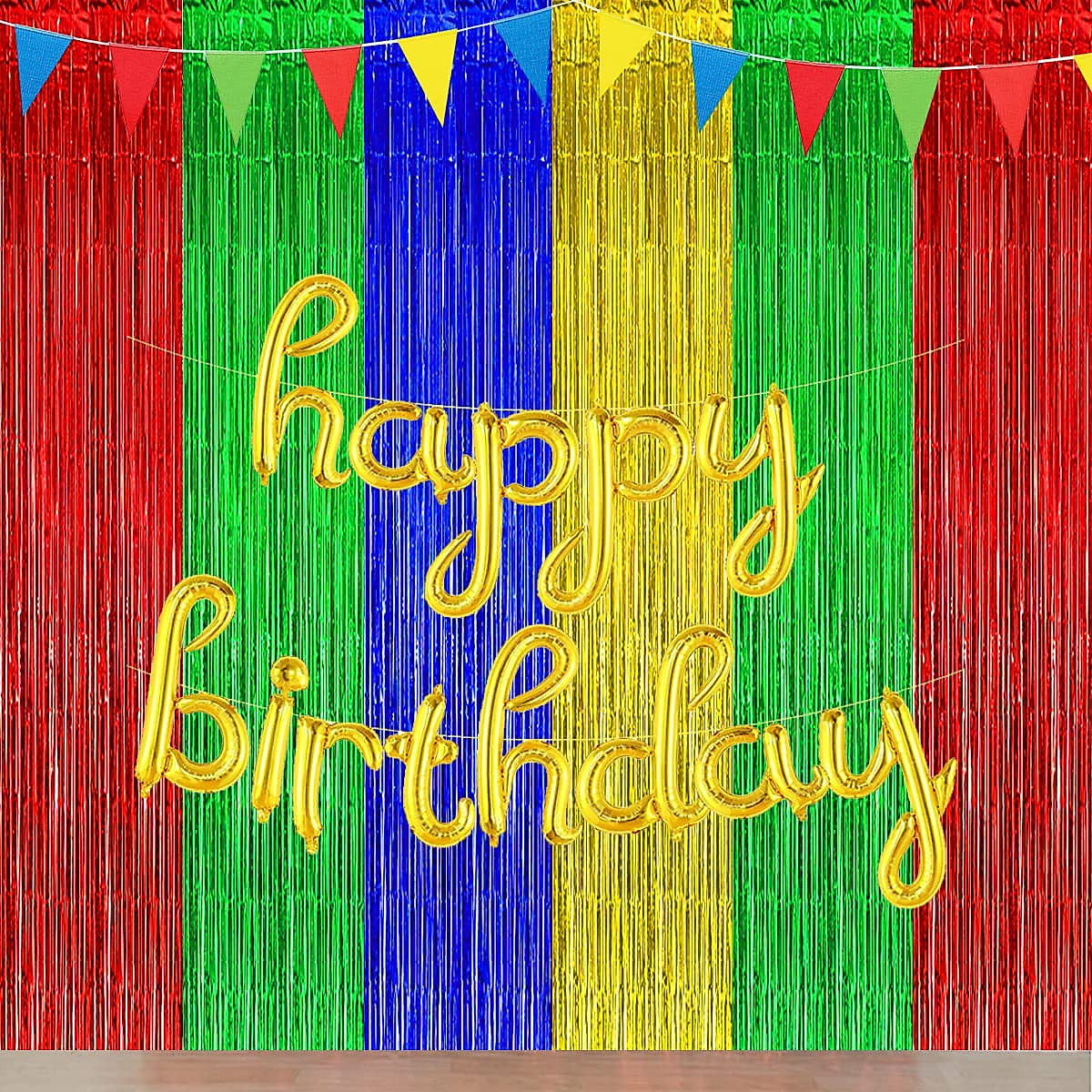 Blue Red Green Yellow Party Decorations, Blue Red Green Yellow Foil Fringe Backdrops Streamer Tinsel Curtains for Graduation Boys Girls Birthday Baby Shower Party Decor (3Pack)