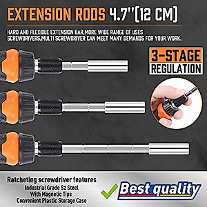 Amartisan Magnetic Ratchet Screwdriver Set, 34-Piece Multi-bit Ratchet Screw Drivers, Slotted/Philips/Pozi/Torx/Hex