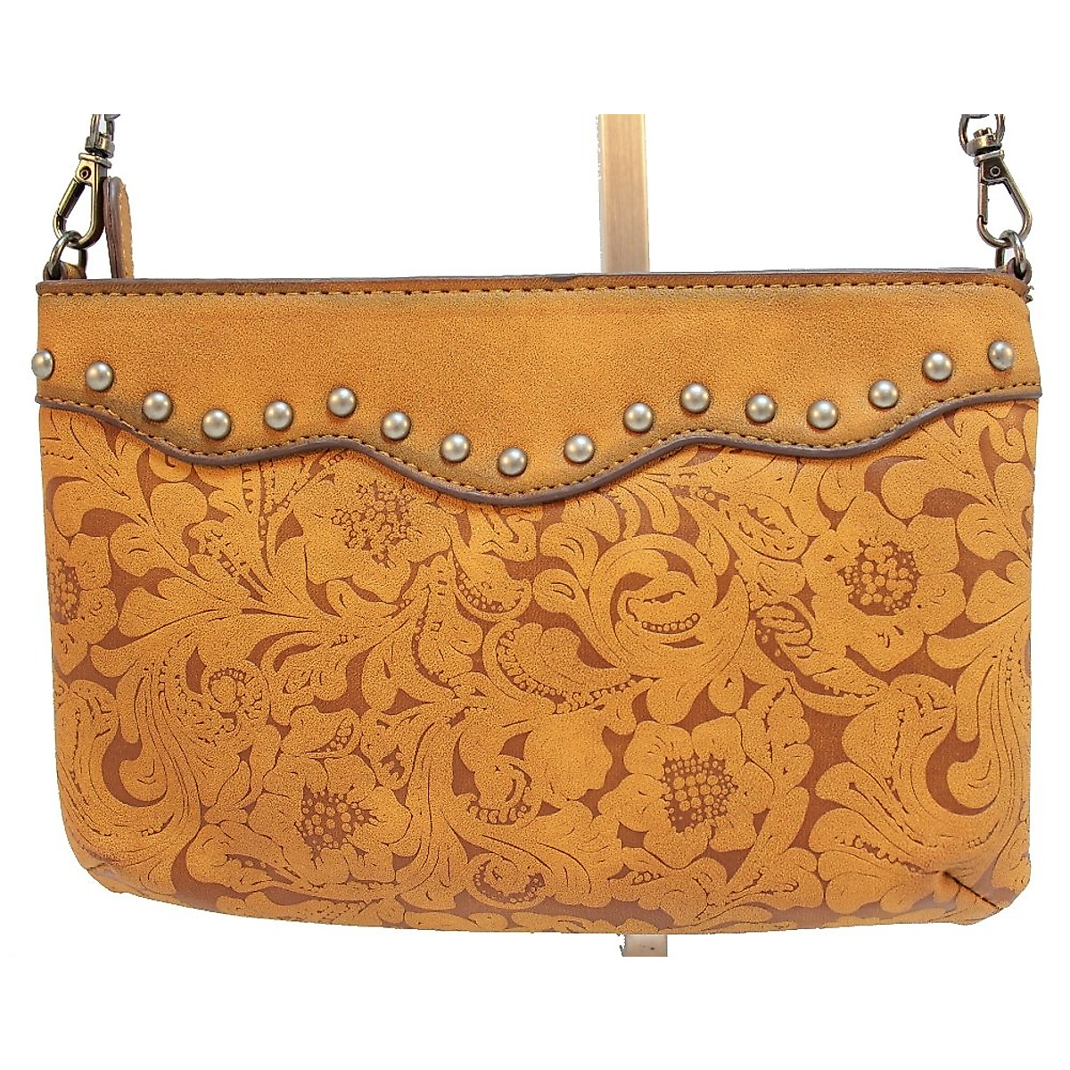 Genuine Leather Tooled with studd accents Small Cross Body Purse Handbag