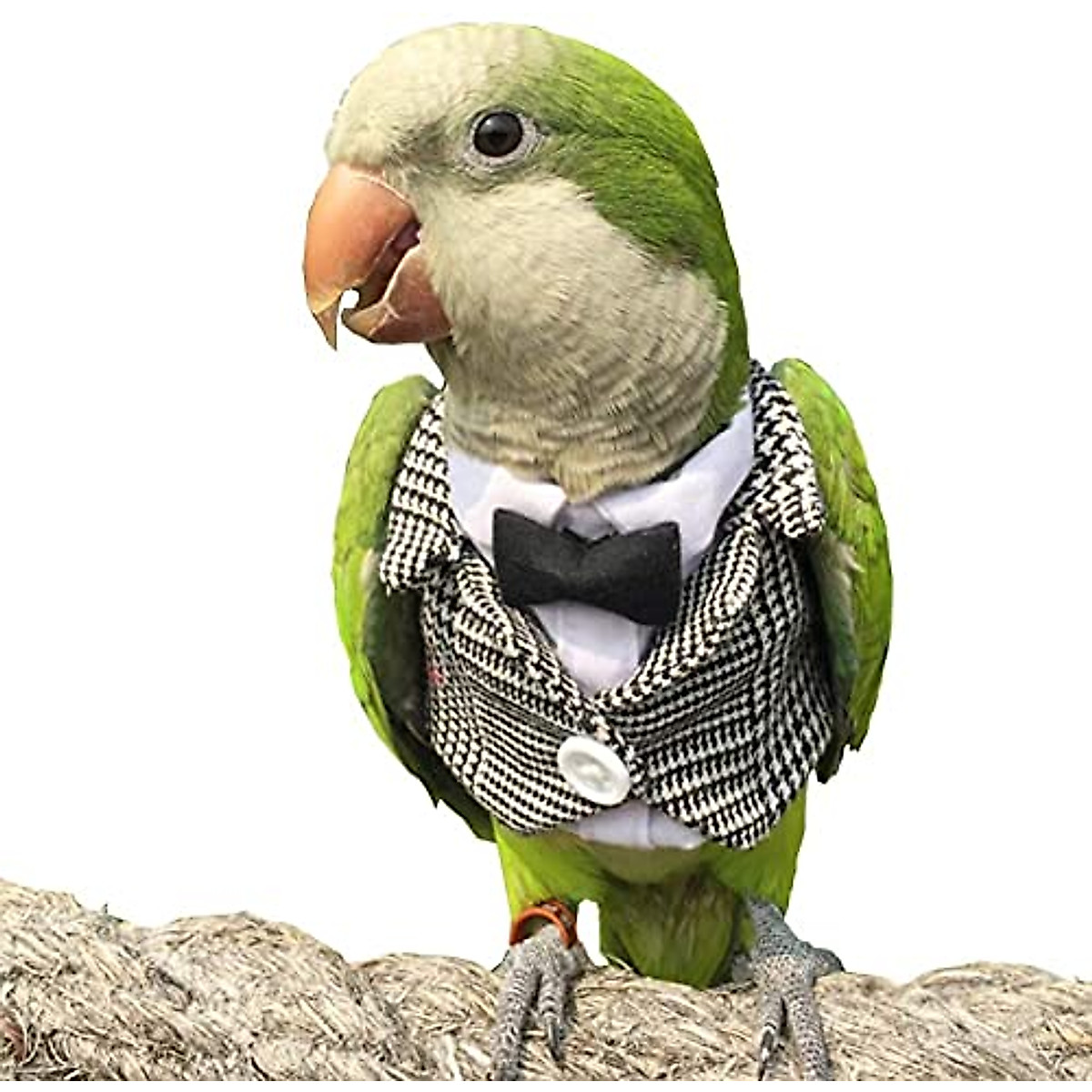 FORZENA Bird Clothes Birds Flight Suit,Tuxedo Business Suit for Parrots African Greys Parakeet Cockatiel Sun Conure Christmas Party Birthday Cosplay Photo Prop Small Animals Apparel (M,Grid Suit)