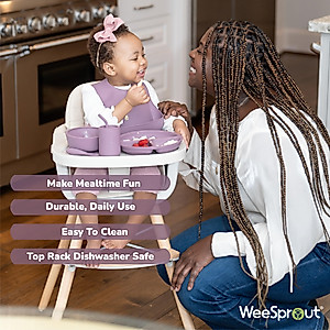 WeeSprout Baby Led Weaning Bundle, Silicone Suction Bowl, Spoons, Bib & Cup, Develops Self Feeding Skills, Dishwasher Safe (Green)