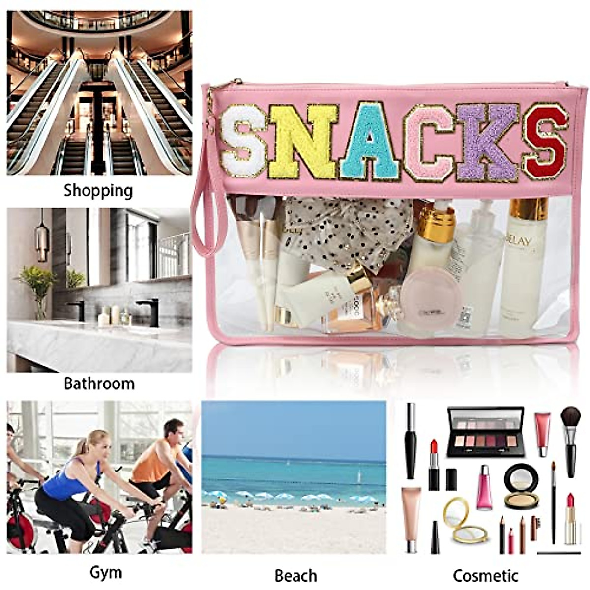 Leziazany Monogram Clear Makeup letter Bag Multi-purpose transparent Travel Stadium letter bags Snack Pouch Clear beach bags for Cosmetics And Toiletries Organization clear travel pouch for women…………