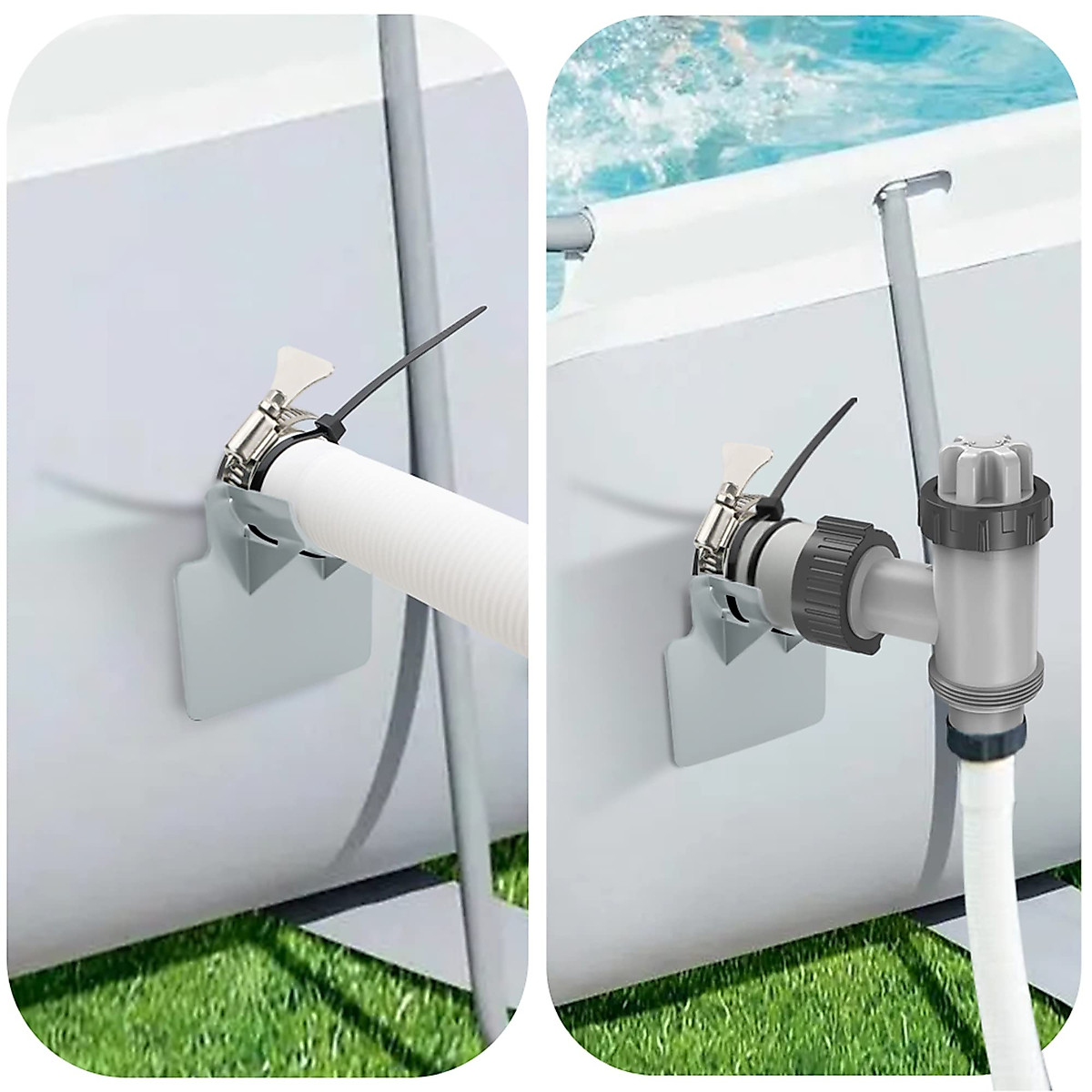 Magoog Swimming Pool Pipe Holders 3 PCS, Fits 1.5'(MAX) Above Ground Swimming Pool Hose Support Brackets, Prevent Pipe Sagging, with 3 Tapes, 6 Cable Ties& 3 Stainless Steel Hose Clamps