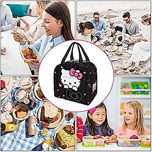 Solmlgo Kids Lunch Bag for Women Girls Cat Lunch Box Pink Insulated Lunch Bags Reusable Cooler Tote Lunch Box with Pockets for Office Work School Picnic