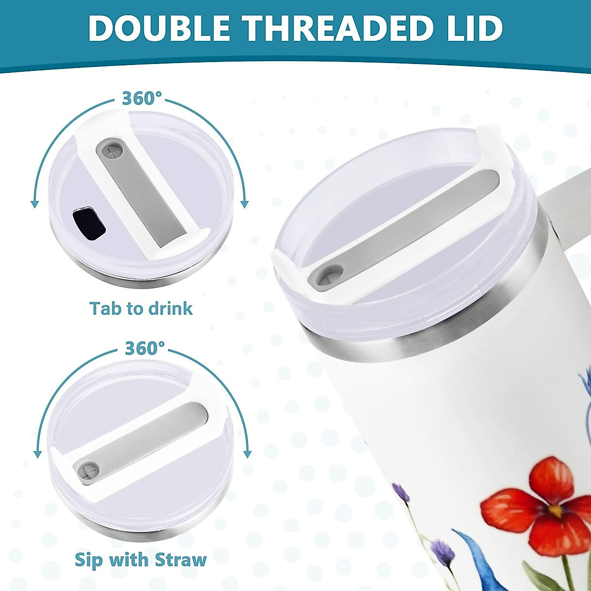 Burbuja Gnomes in Wildflowers 40oz Insulated Tumblers with Handle and Straw Lid, Double Wall Stainless Steel Travel Mug Leak-Proof, BPA Free, Gift for Mom Dad