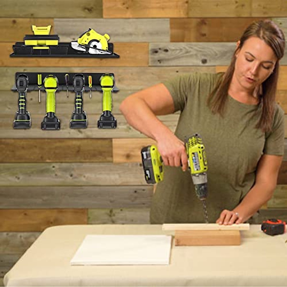 Foozet Power Tool Organizer and 2 Layers Power Tool Storage Rack,Drill and Tool Storage,Cordless Drill Storage,Wall Mount Tool Organizer