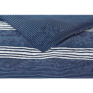 Nautica Home | Craver Collection | 100% Cotton Cozy & Soft, Durable & Breathable Striped Comforter & Matching Sham(s), Queen, Navy/White