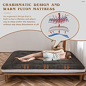 MAXYOYO Japanese Queen Size Futon Mattress, Upgraded Ultra Soft Fluffy Trifold Mattress, Dark Grey