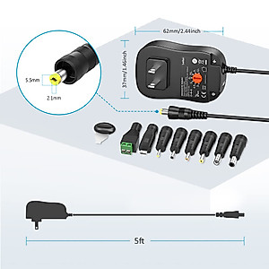 Belker 30W Universal 3V 4.5V 5V 6V 7.5V 9V 12V AC DC Adapter Power Supply for LED Light Strip Router Speaker Smart Phone Tablet CCTV IP Camera TV Box 0.5A 1A 1.5A 2A 2000mA Amp - with 5V 2A USB