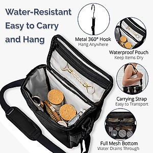 TERRA HOME Portable XL Shower Caddy Bag - College Dorm Room Essentials for Men, Women, Students - Foldable, Water Resistant with Hanging Keychain Hook and Shoulder Strap Shower Organizer Bag (Black)