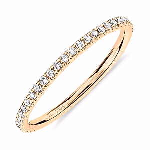 PAVOI 14K Yellow Gold Plated 925 Sterling Silver Stackable CZ Ring for Women | Thin Band for Stacking | Simulated Diamond Eternity Wedding Band | Size 5
