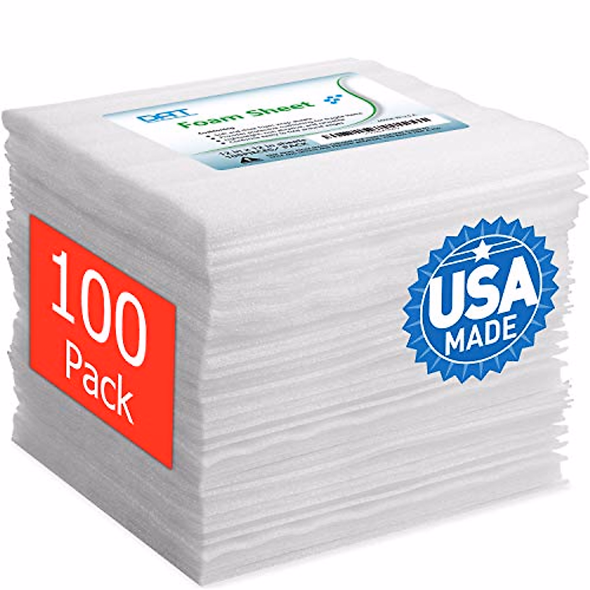 100 Pack Foam Sheets, DAT 12" x 12", 1/16" Thickness, Foam Wrap Cushioning Material, Moving Supplies for Packing Storage and Shipping