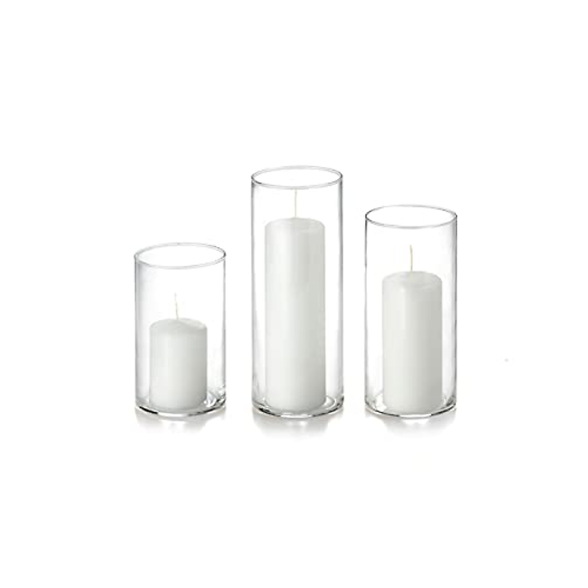 Yummi Set of 36 Slim Pillar Candles and Cylinder Vases - White
