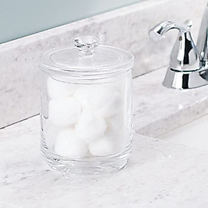 mDesign Glass Apothecary Storage Canister Holder Jar for Bathroom Vanity Cabinet or Counter Organization - Holds Cotton Swabs, Bath Salts, Makeup, Hair Accessories - Joli Collection, 2 Pack, Clear