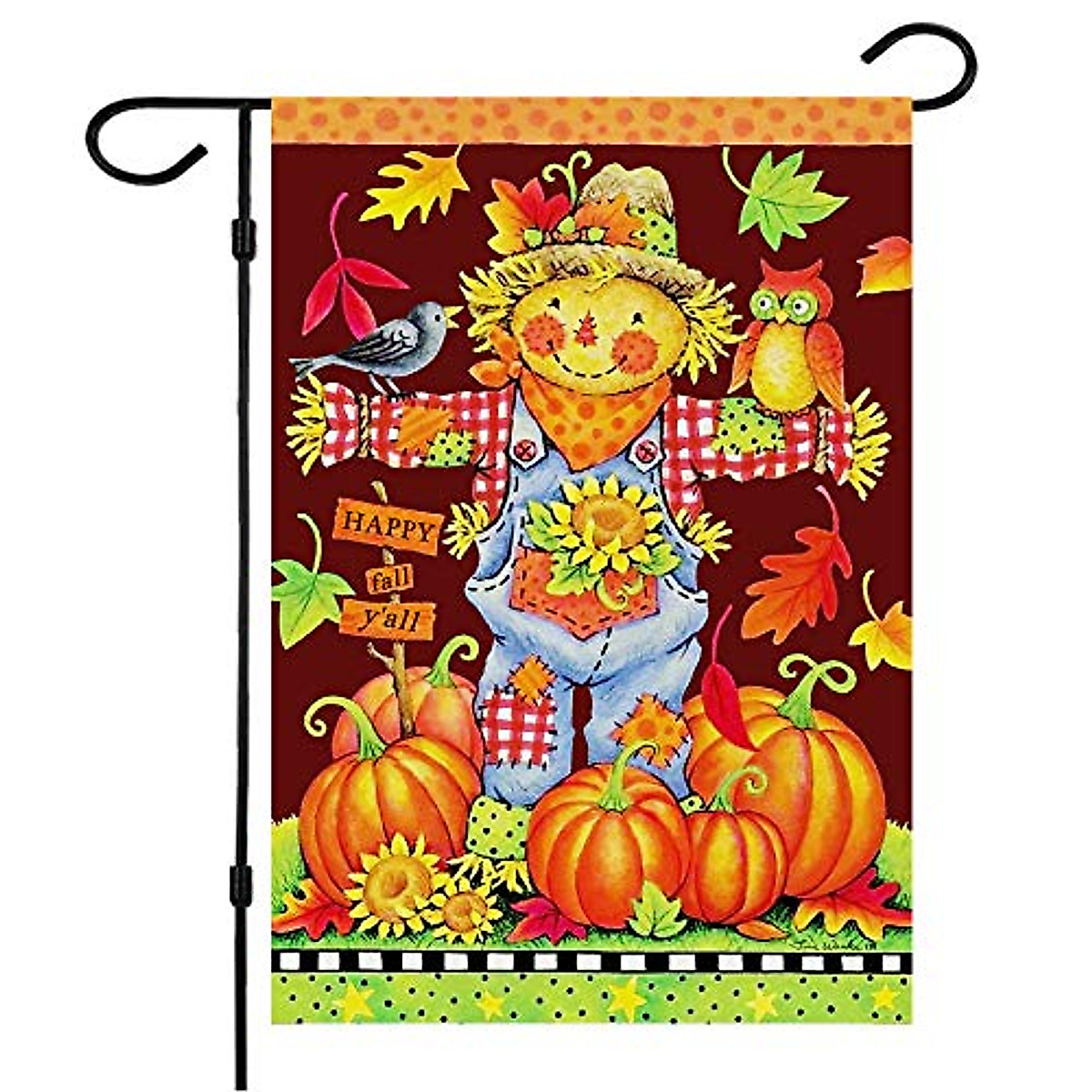 Happy Fall Garden Flags,Double Sided Autumn Flag Scarecrow Harvest Pumpkin Yard Decorations Fall House Flags 12 x 18 Inch Small Fall Yard Garden Flags