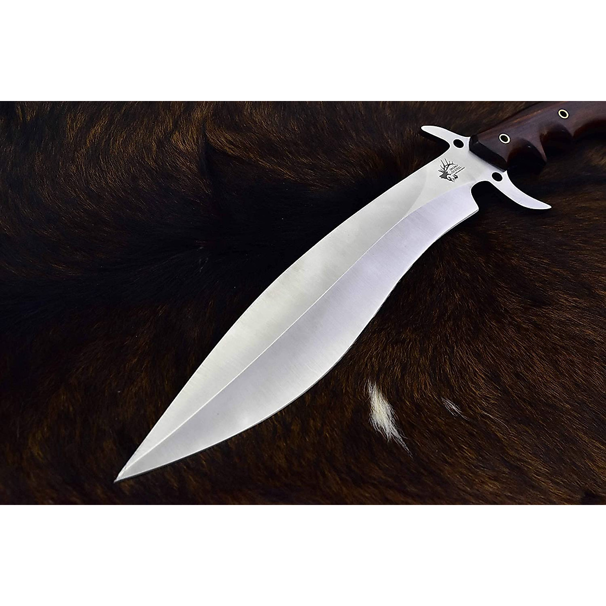 DKONLY-BLADES USA: Custom Handmade D2 Steel Full Tang Hunting Barong Camp Knife with Rose Wood Handle & Leather Sheath (AM46), Brown, Full Size 17.5'' Handle Size 5.5'' Blade Size 12''