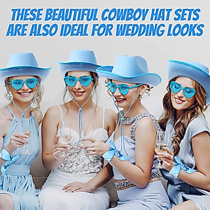 Geyoga 9 Pcs Cowboy Hat with Paisley Print Bandanas and Heart Shape Sunglasses for Halloween Cowboy Party Costume(Blue)
