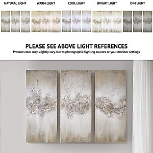 Madison Park Wall Art Living Room Décor - Embellished Hand Painted Canvas, Home Accent Glitter Abstract Bathroom Decoration Ready to Hang Painting for Bedroom, 15" W x 35" H x 1.5" D, Taupe 3 Piece