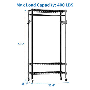 HEMTEN K3 Clothes Rack Heavy Duty Clothing Rack with 8 Shelves 4 Hang Rods, Adjustable Freestanding Metal Clothing Rack for Hanging Clothes, Portable Wardrobe Closet 14"W x 74"L x 74.8"H, Load 970LBS