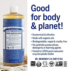 Dr. Bronner's - Pure-Castile Liquid Soap (32 Ounce Variety 3-Pack) Peppermint, Baby Unscented, Lavender - Made with Organic Oils, 18-in-1 Uses: Face, Body, Hair, Laundry, Concentrated, Vegan