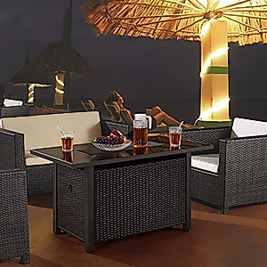 Topeakmart 43’’ Outdoor Gas Fire Pit 50,000 BTU Propane Fire Pits with Tempered Glass Tabletop, Rattan Wicker Base and Fire Glass Stones for Patio/Garden/Party, 2 in 1 Fire Table for Outdoor Heating