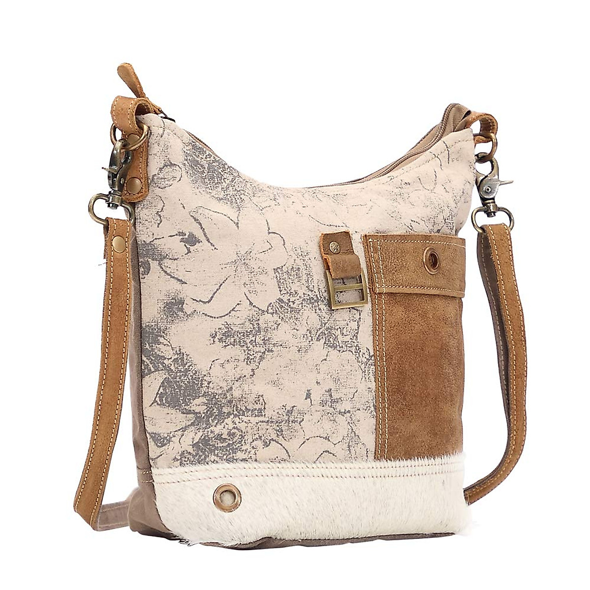 Myra Bag Buttercup Upcycled Canvas & Cowhide Shoulder Bag S-1480