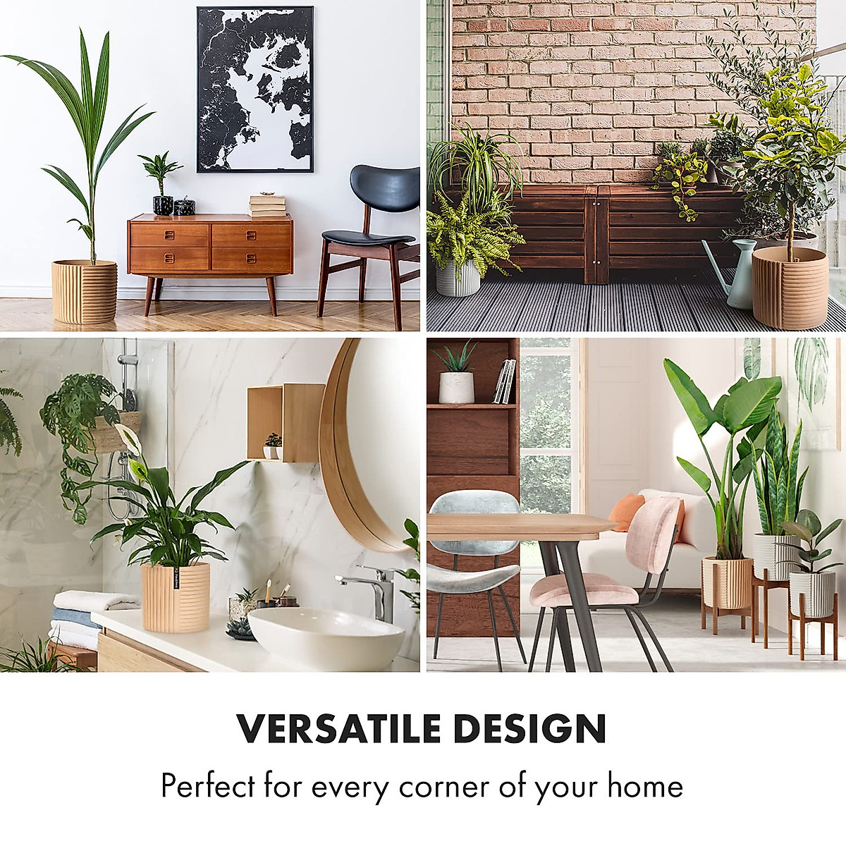 Fox & Fern Flower Pot, 12 Inch Plant Pots Indoor, 12 Inch Planters for Indoor Plants, 12 Inch Pots for Plants - 3D Line Texture - Polystone - Including Drainage Plug – Sand Finish - 12 Inch Planter