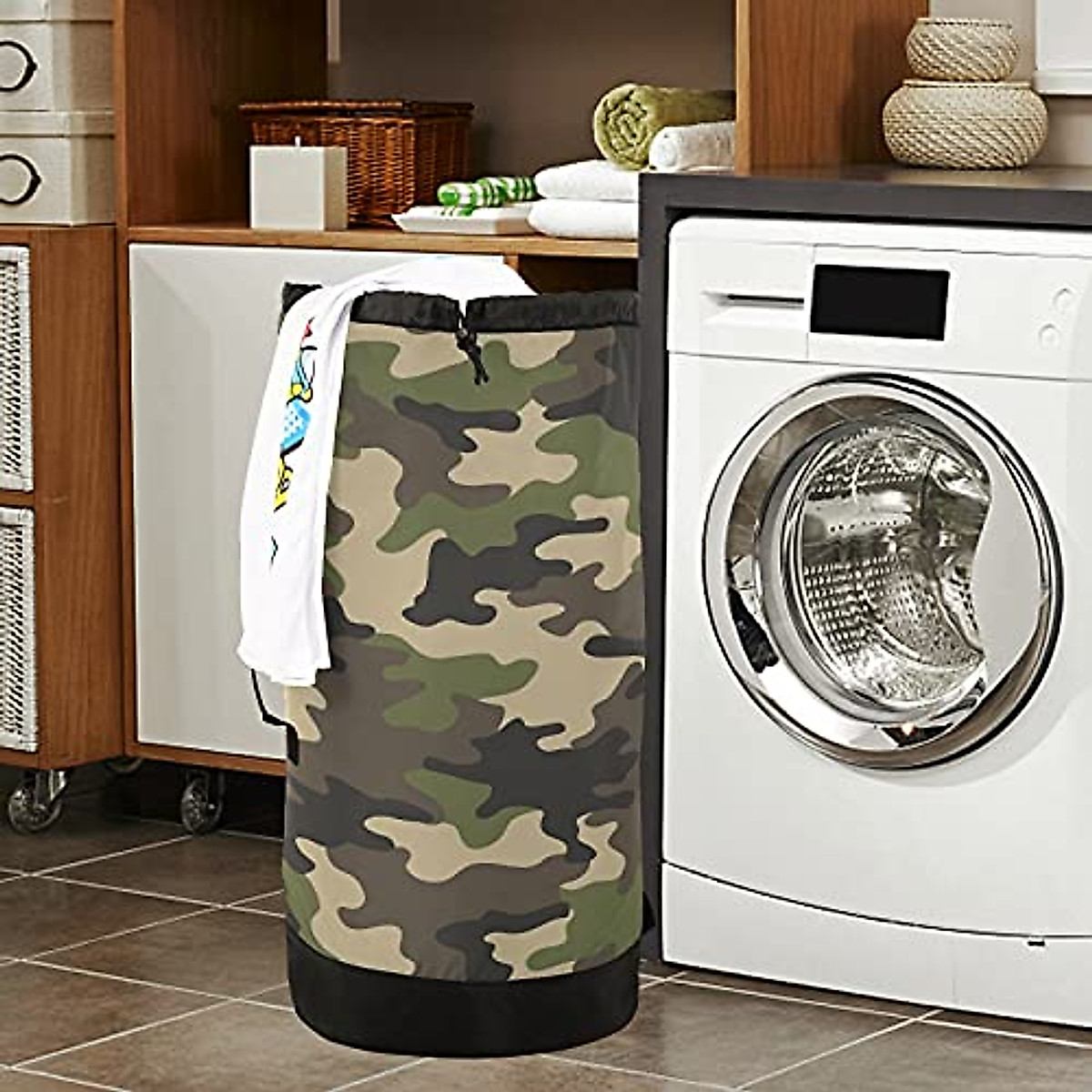 Ollabaky Modern Camouflage Laundry Bag Backpack, Durable Nylon Laundry Backpack with Adjustable Shoulder Strap and Drawstring Closure, Hanging Laundry Bag for Home Laundromat College Travel