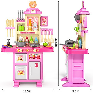 TEMI Kids Play Kitchen Playset - Pretend Play Kitchen Accessories for Toddlers 2-5 Years Old, Interactive Girls Toys Play with Lights and Sounds, Toddler Outdoor Playset Gifts for Boys