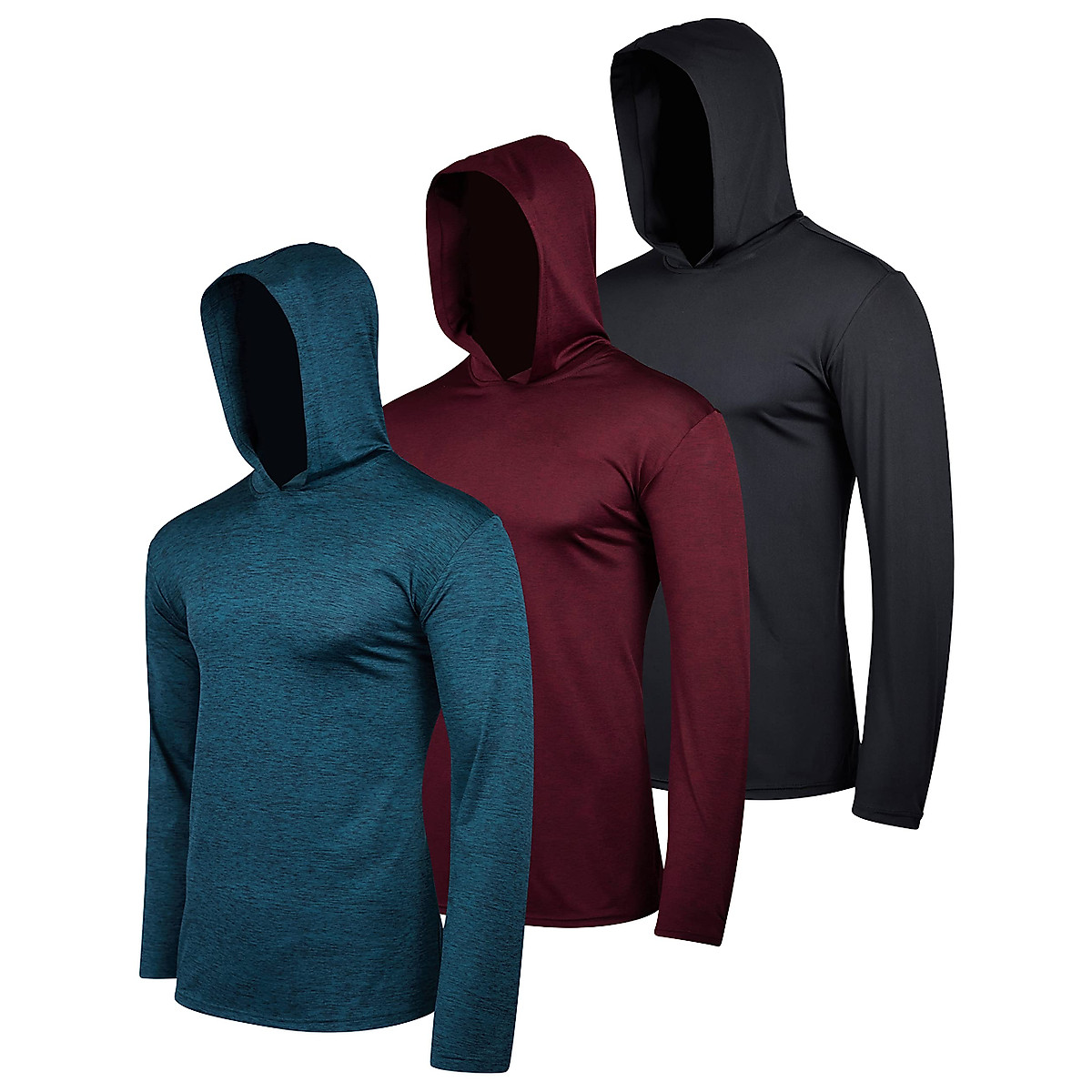 3 Pack: Men’s Quick Dry Fit Moisture Wicking Long Sleeve Fishing Active Athletic Hoodie Performance Hooded TShirt Workout Running Gym Sports Casual Sweatshirt UPF 50 Outdoor Hiking-Set 2, Large
