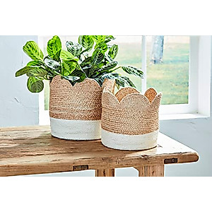 Mud Pie Scalloped Edge Jute Basket, Brown