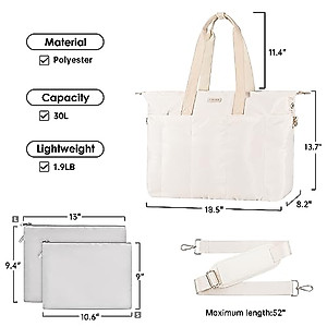 ETRONIK Laptop Tote Bag for Women, 15.6 inch Computer Bag Handbag with Storage Bag, Large Lightweight Travel Tote Bag with Zipper, Carry on Bag for Travel, Work, Business, Office, Casual, Beige