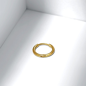 Small Gold Huggie Hoop Earrings,Cartilage Hoops Earrings,Helix Hoops,Tragus Hoop Earrings,6mm/8mm/10mm 14K Gold-Plated Surgical Stainless Steel Hoop Earrings Hypoallergenic for Body Piercing (Gold-3Pairs)