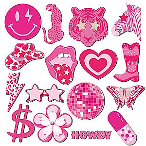 16pcs Pink Preppy Refrigerator Magnets Women Fridge Magnets Cute Magnetic Pink Locker Accessories Preppy Locker Decor Boho Locker Decoration Smiling Face Leopard Decorative Magnets for Girls Kitchen