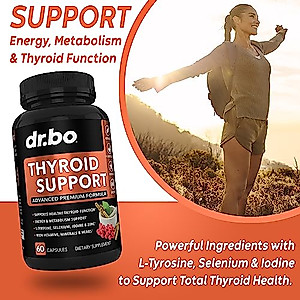 Thyroid Support for Women & Men Supplement - Natural Metabolism, Mood & Energy Enhancer with L-Tyrosine Selenium Iodine Zinc Bladderwrack Kelp & Ashwagandha Thyroid Supplement Complex Vitamin 60 Pills