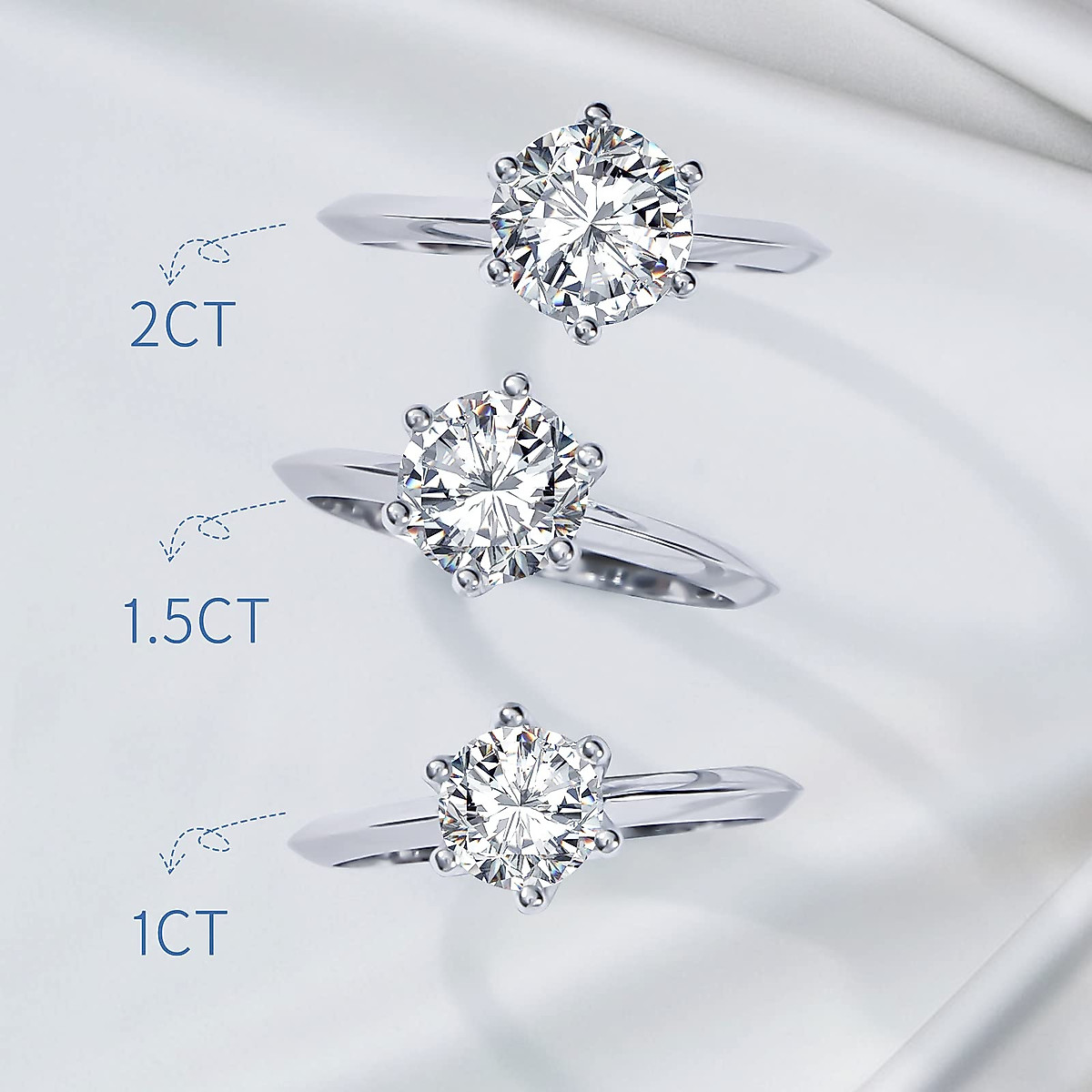 SAMIOVJ Moissanite Rings for Women, D Color Round Solitaire Lab Created Diamond Ring 18K White Gold Plated 925 Sterling Silver 6 Prong Moissanite Engagement Ring