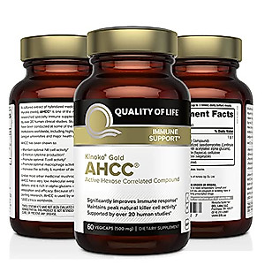Premium Kinoko Gold AHCC Supplement–500mg of AHCC per Capsule–Supports Immune Health, Liver Function, Maintains Natural Killer Cell Activity & Enhances Cytokine Production–60 Veggie Capsules
