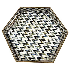 Handmade Decorative Hexagon Shape Multicolor Serving Tray with Cutout Handles Home, Kitchen Décor Serve Ware Accessories Brunch Serving Platter Dining Ware