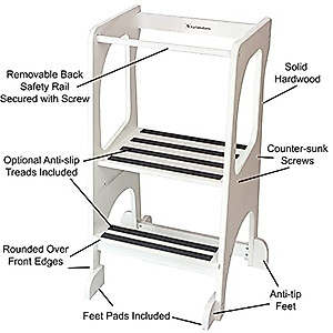 KATANABANA Kids Kitchen Step Stool Helper Made from Hardwood - Montessori Standing Tower for Learning (White)