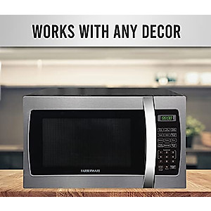 Farberware Countertop Microwave Oven 1.3 Cu. Ft. 1000-Watt with LED Display, Child Lock, Easy Clean Black Interior, Cu.Ft, Stainless Steel