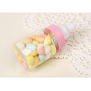 3.5 Inches Baby Bottle Shower Favor,Mini Plastic Candy Bottle,Baby Shower Supplies Boy Girl Newborn Baby Baptism Birthday Party Deco (2 Dozens, Pink)