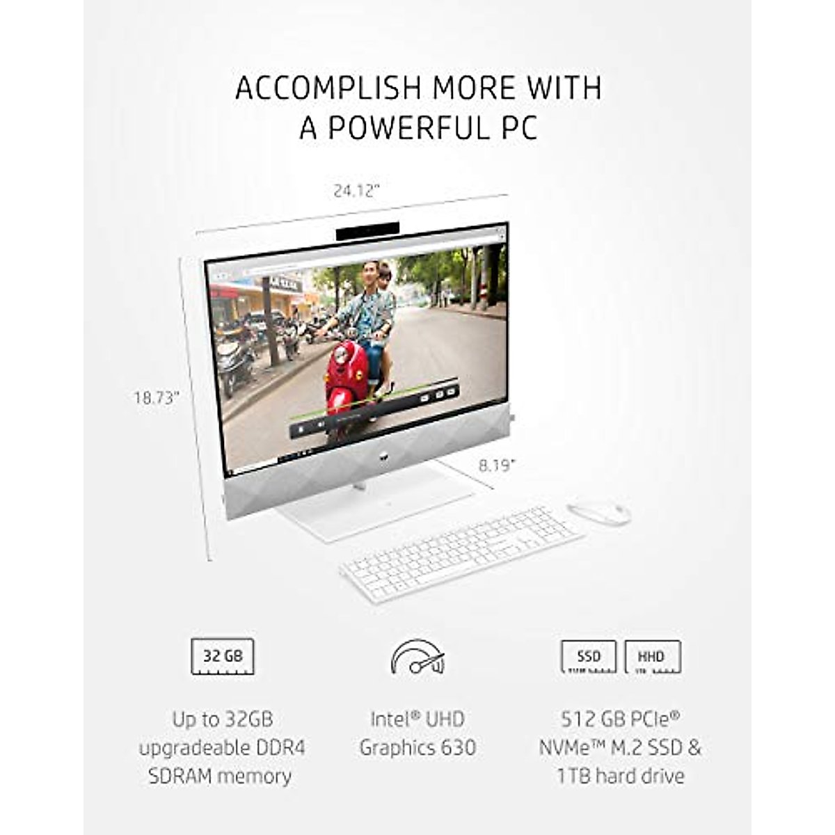 HP 27 Pavilion All-in-One PC, 10th Gen Intel i7-10700T Processor, 16 GB RAM, Dual Storage 512 GB SSD and 1TB HDD, Full HD IPS 27 Inch Touchscreen, Windows 10 Home, Keyboard and Mouse (27-d0072, 2020)