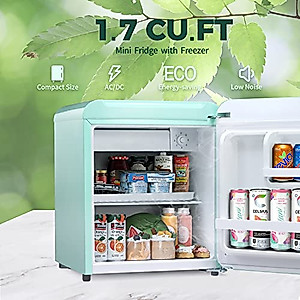 Crzoe 1.7Cu.Ft Mini Fridge with Freezer, Compact Refrigerator 42 dB, Energy Saving, Removable Shelf, for Bedroom, Kitchen, Office & Dorm (Green)