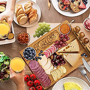 Xergur Bamboo Cheese Board Set - Charcuterie Boards and Serving Meat Platter, Cheese Tray with 4 Stainless Steel Cheese Knives Cutting Board Platter, Ideal for Halloween, Wedding, Christmas Gifts