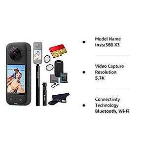 insta360 X3- Waterproof 360 Action Camera 1/2'' 48MP Sensors, 5.7K 360 HDR Video, 72MP 360 Photo, 4K Single-Lens, 2.29'' Touchscreen, AI Editing,Bundle Includes Bullet time, Lens Guard&256GB Black