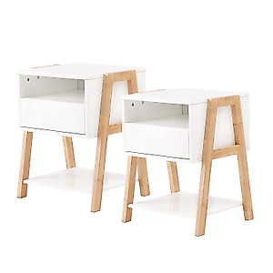 TaoHFE White Nightstands Bedroom Set of 2 with Drawer Storage Shelves,Night Stands Side Tables for Living Room/Bedroom/Office,White