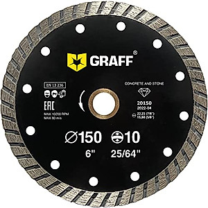 GRAFF 6 Inch Diamond Blade for Angle Grinder - Diamond Cutting Wheel for Cutting Stone, Marble, Granite, Brick, Masonry, Paving Flag, Concrete - Turbo Diamond Saw Blades - 150 mm
