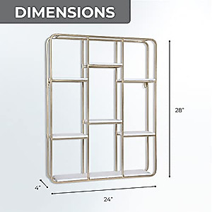 Sheffield Home Decorative Rounded Edge Metal and Wood Floating Shelf, Gold and White